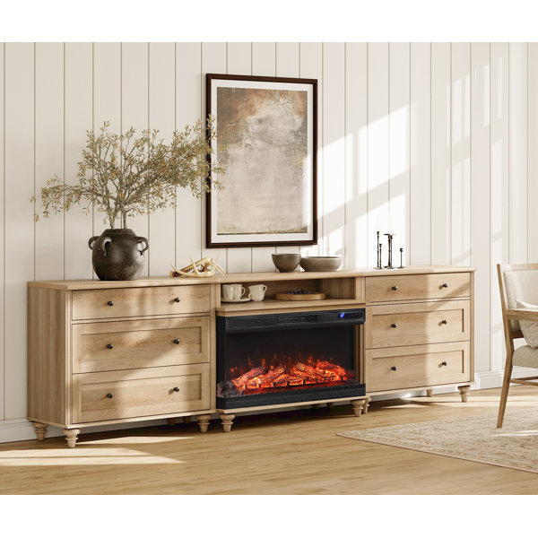 Red Barrel Studio® Sideboard Cabinet With 6 Drawers And 2 Open Shelves, Vintage Wood Grain ...